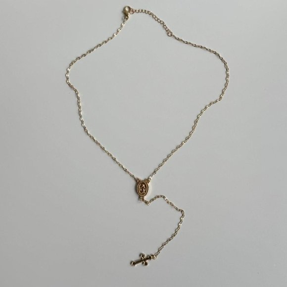 Accessories | Y2k 200s Gold Rosary Bead Style Jesus Piece Necklace ...